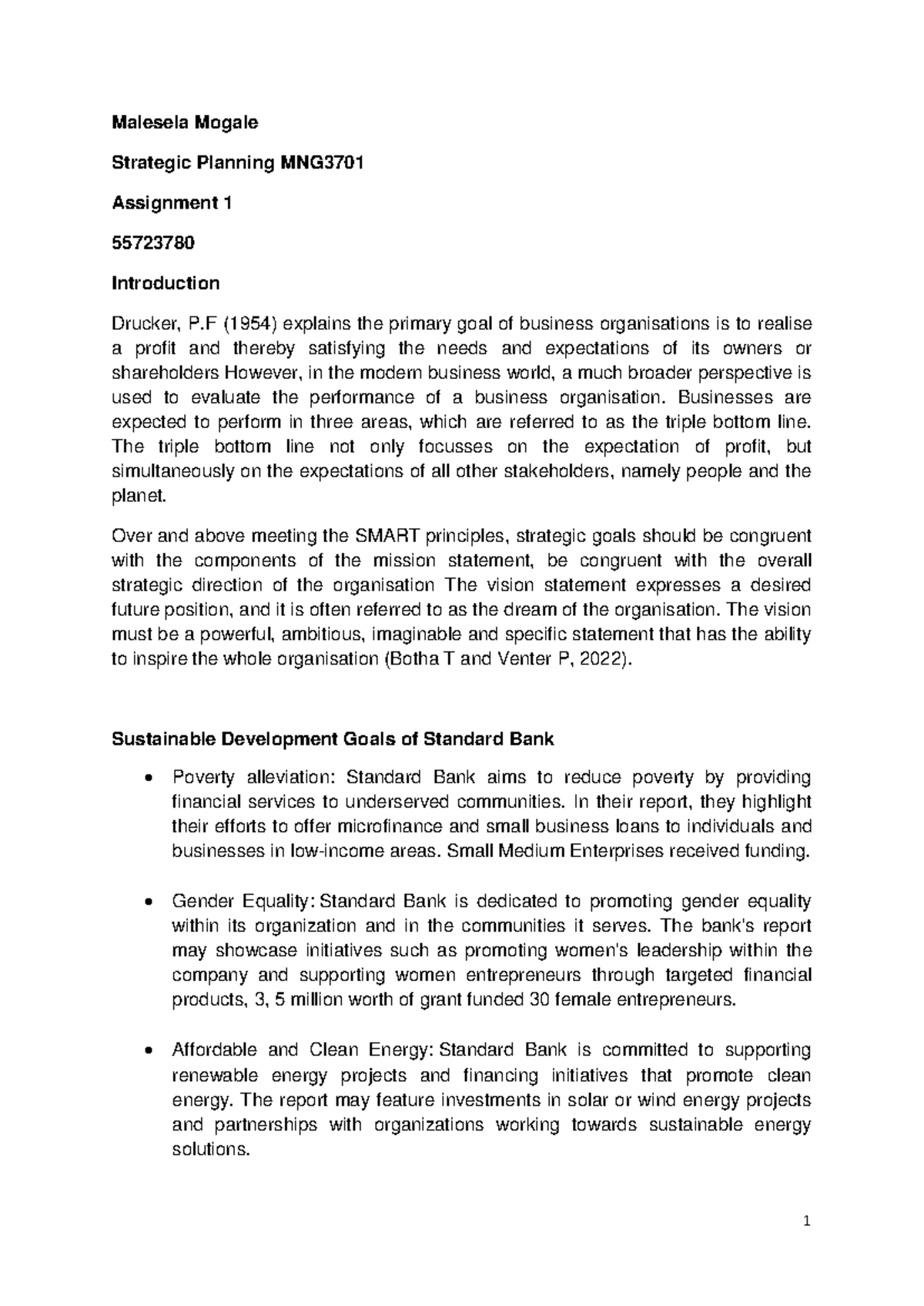 Strategic Planning Insights for MNG3701 Assignment 1: Standard Bank ...