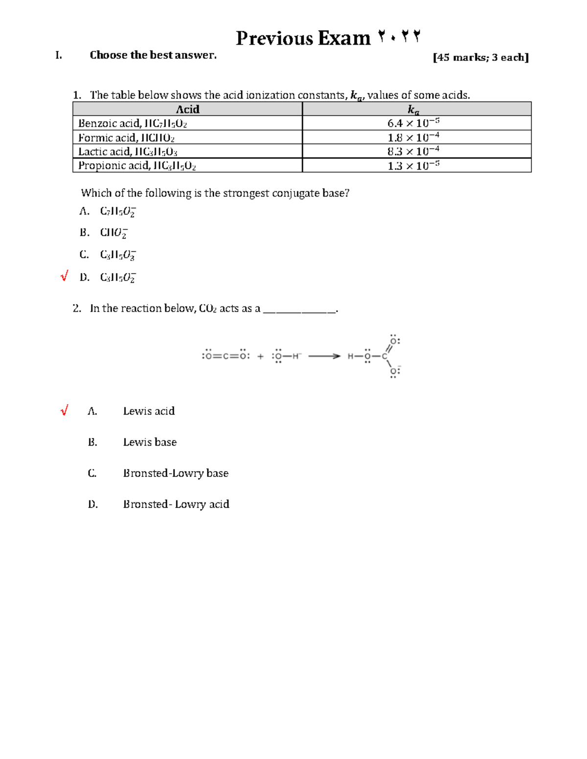 Past Exam Papers for AK: Acid-Base Concepts and Practice Questions ...