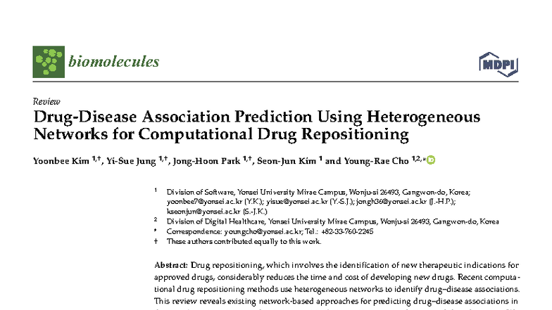 Biomolecules 2022: Review of Drug Repositioning via Heterogeneous ...