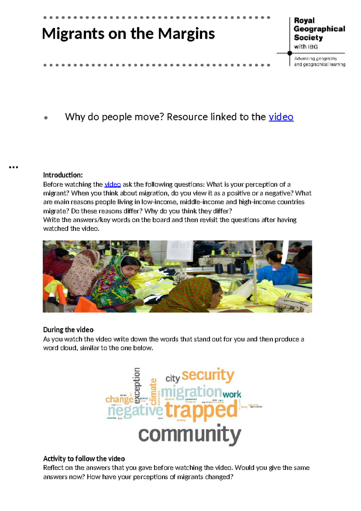 Migrants on the Margins: Worksheet on Reasons for Migration - Studocu