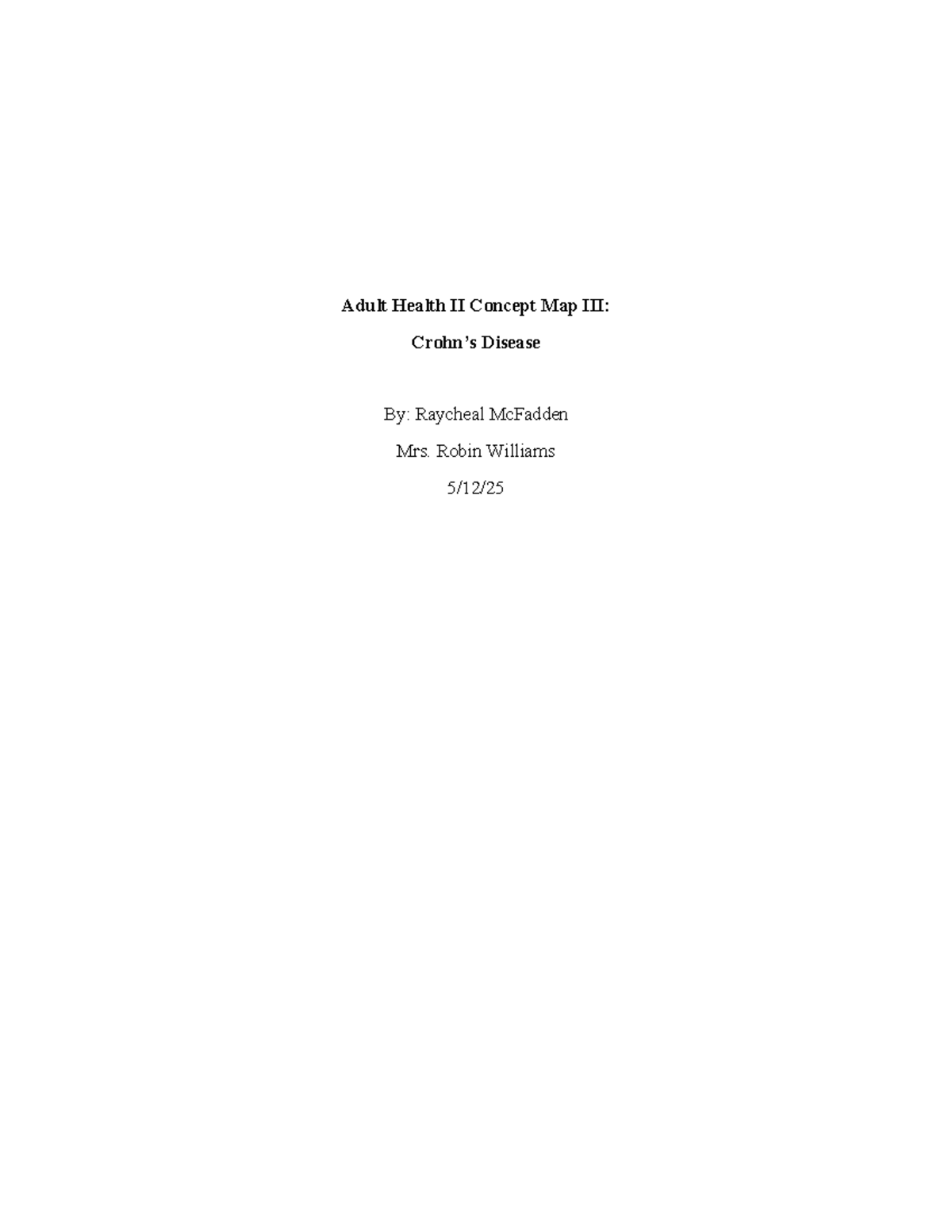 Adult Health II Medsurge Concept Map: Chronic Inflammatory Bowel ...