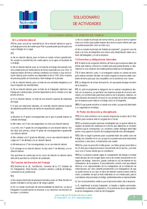 FOL 1 - RESPUESTAS FOL PARANINFO - SOLUCIONARIO UNIDAD 1. La relación laboral Actividades ...