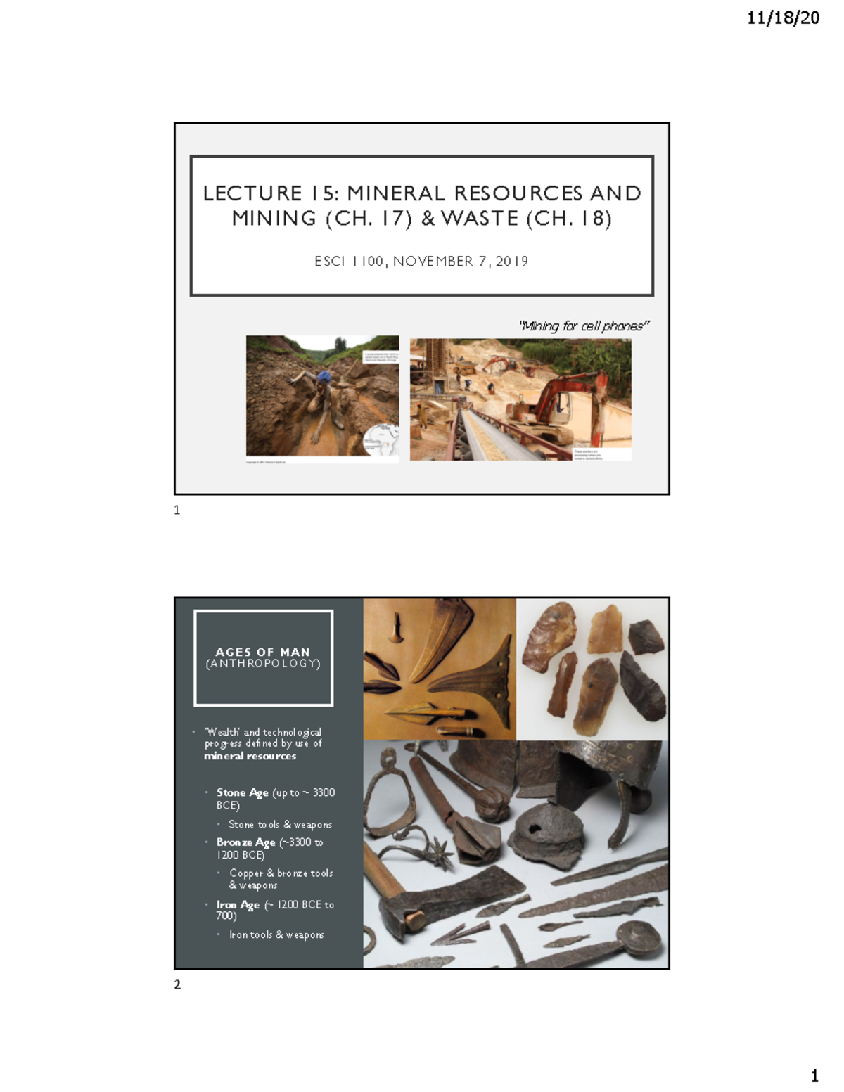 Lec 15 - Lecture notes 15 - LECTURE 15: MINERAL RESOURCES AND MINING ...