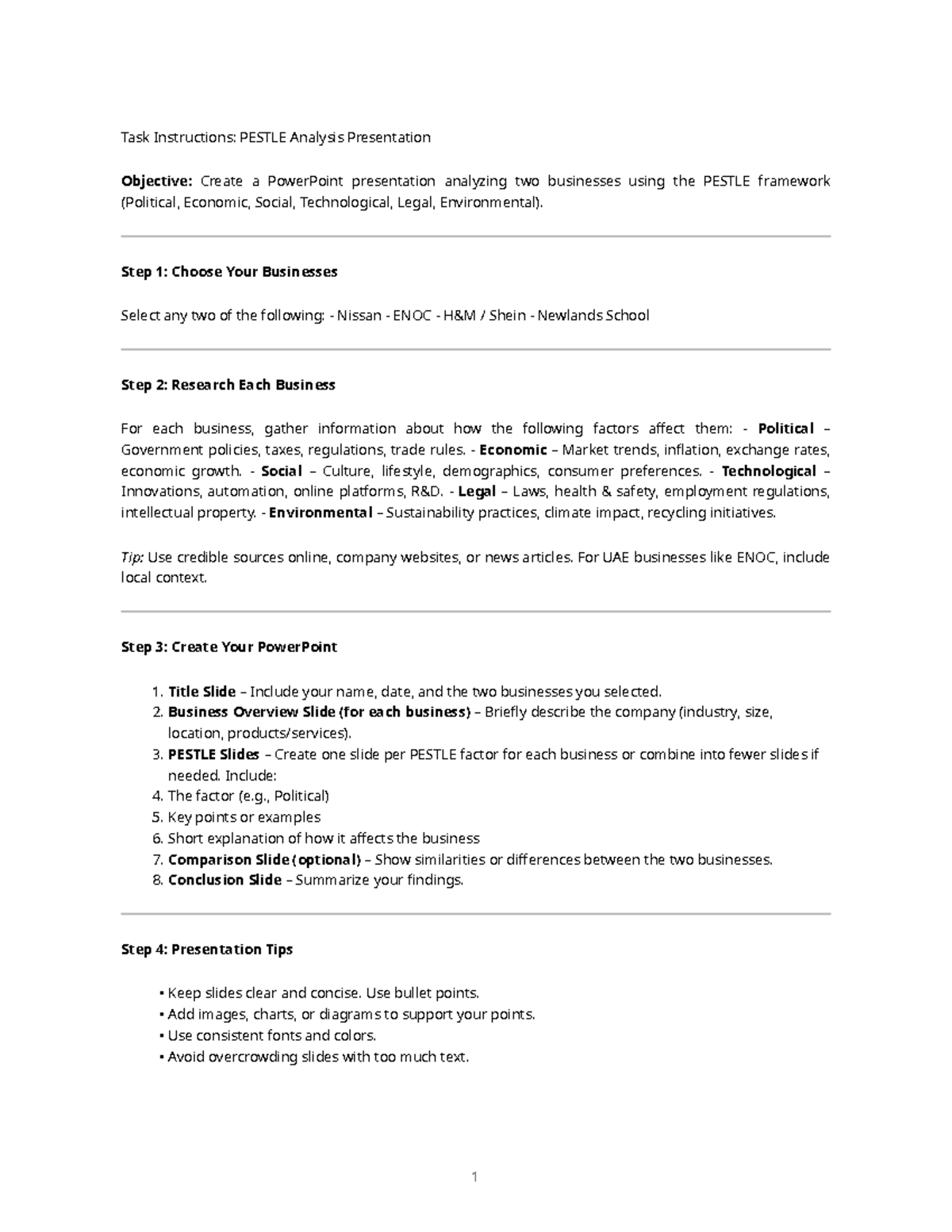 PESTLE Analysis Presentation Instructions for Business Comparison - Studocu