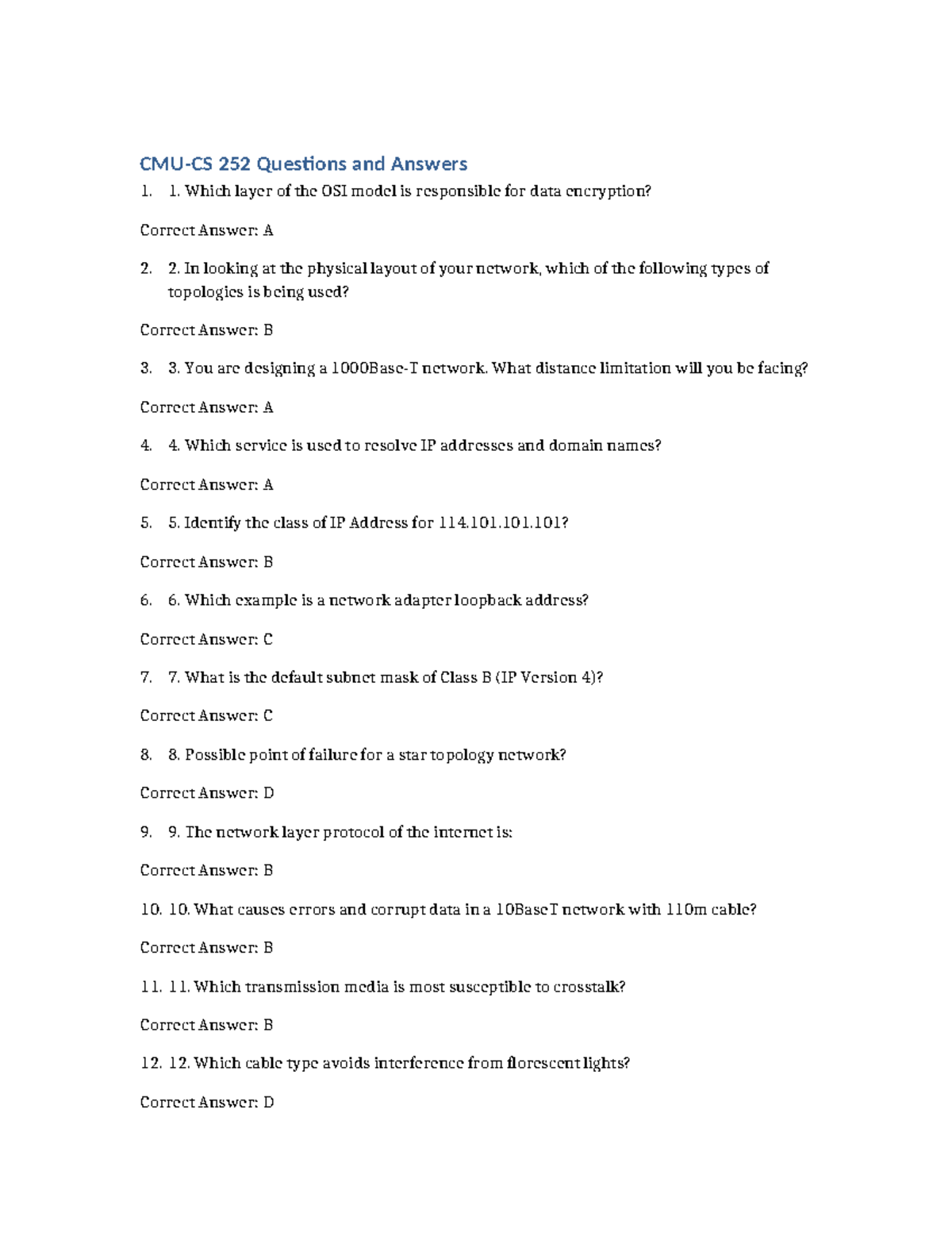 CMU-CS252 Final Exam Questions & Answers Guide - Studocu