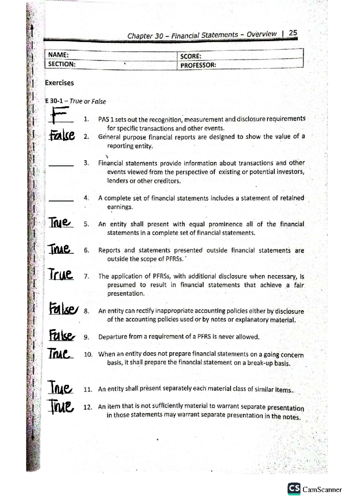 IA3 Ocampo & Ballada Chapter 30 - Financial Statements Overview Exercises - Studocu