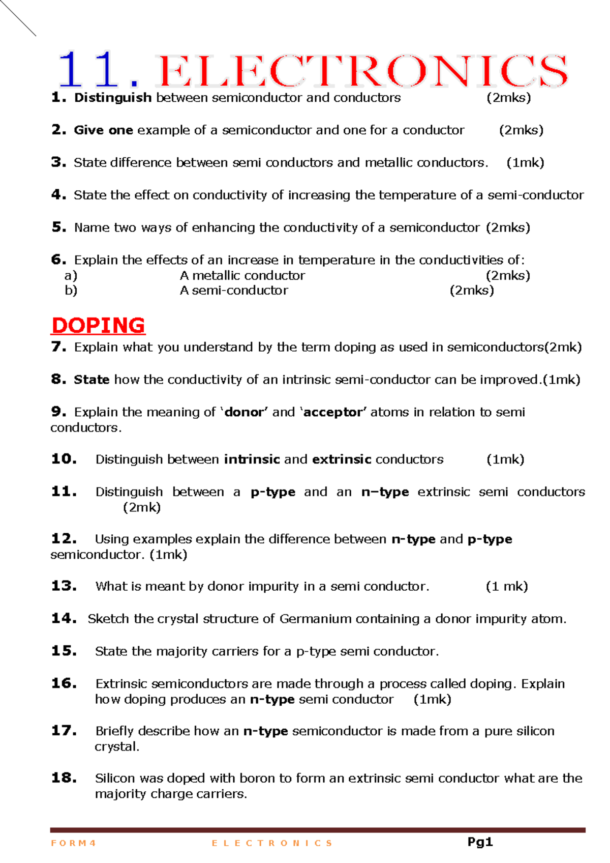 Electronics Form 4 Revision Notes: Conductors, Semiconductors & Diodes ...