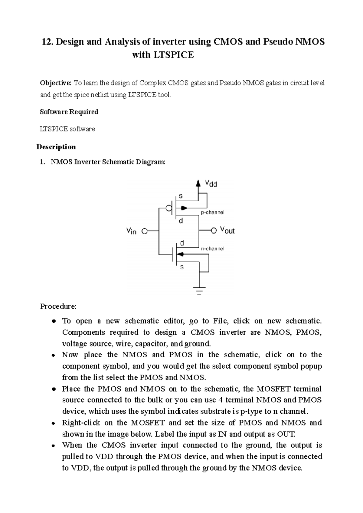 Experiment 12: CMOS Inverter Design & Analysis with LTSpice - Studocu