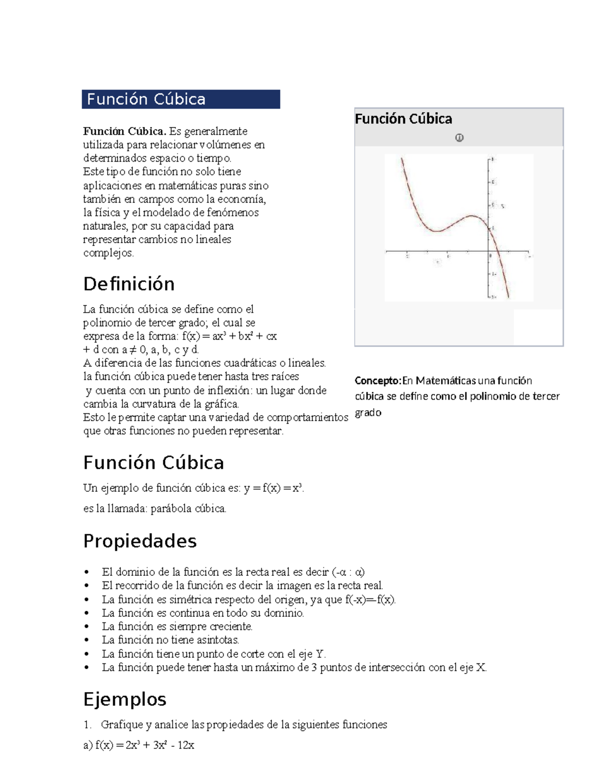 Función Cúbica: Definición, Propiedades y Ejemplos Matemáticos - Studocu