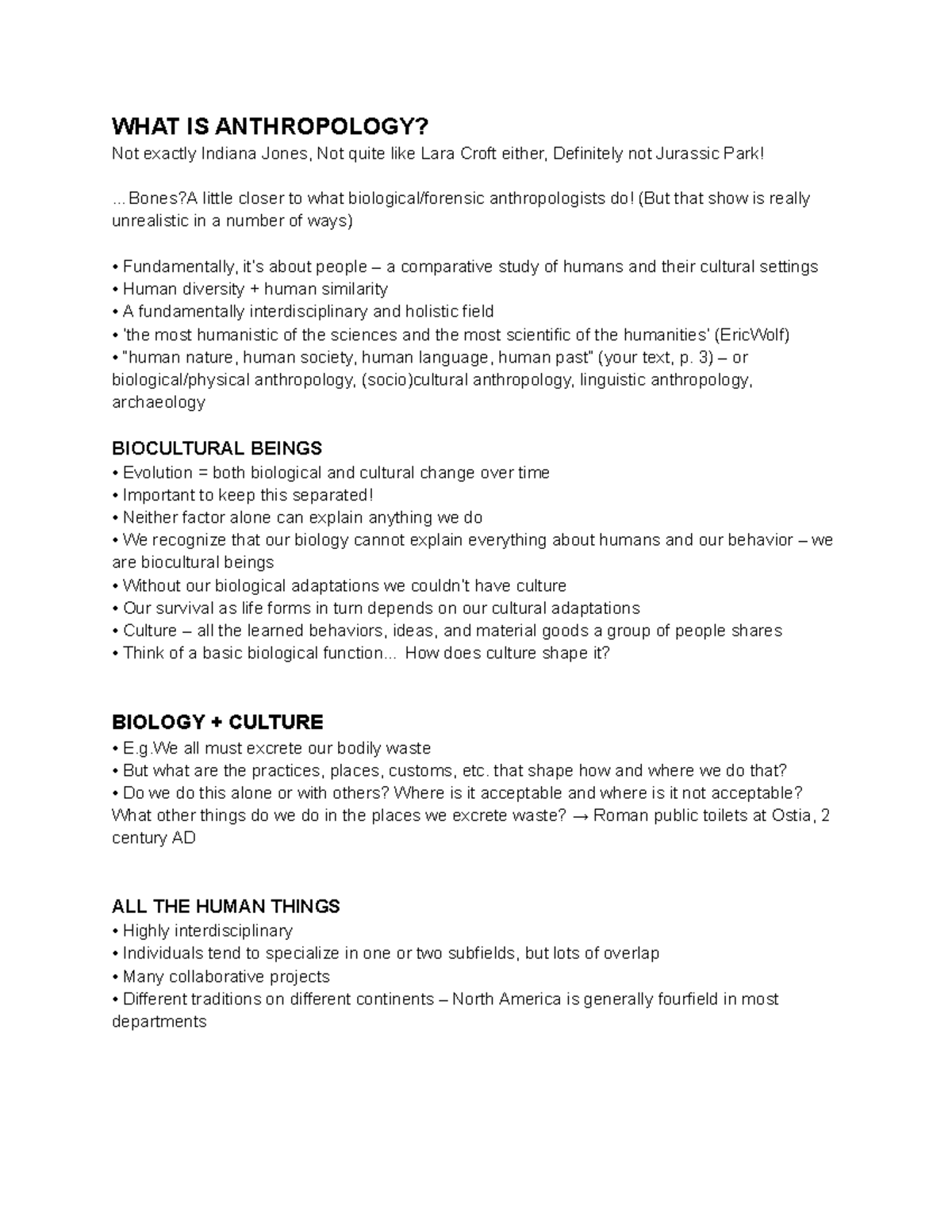 Anthropology Course Notes: Weeks 1-3 Overview of Key Concepts and ...