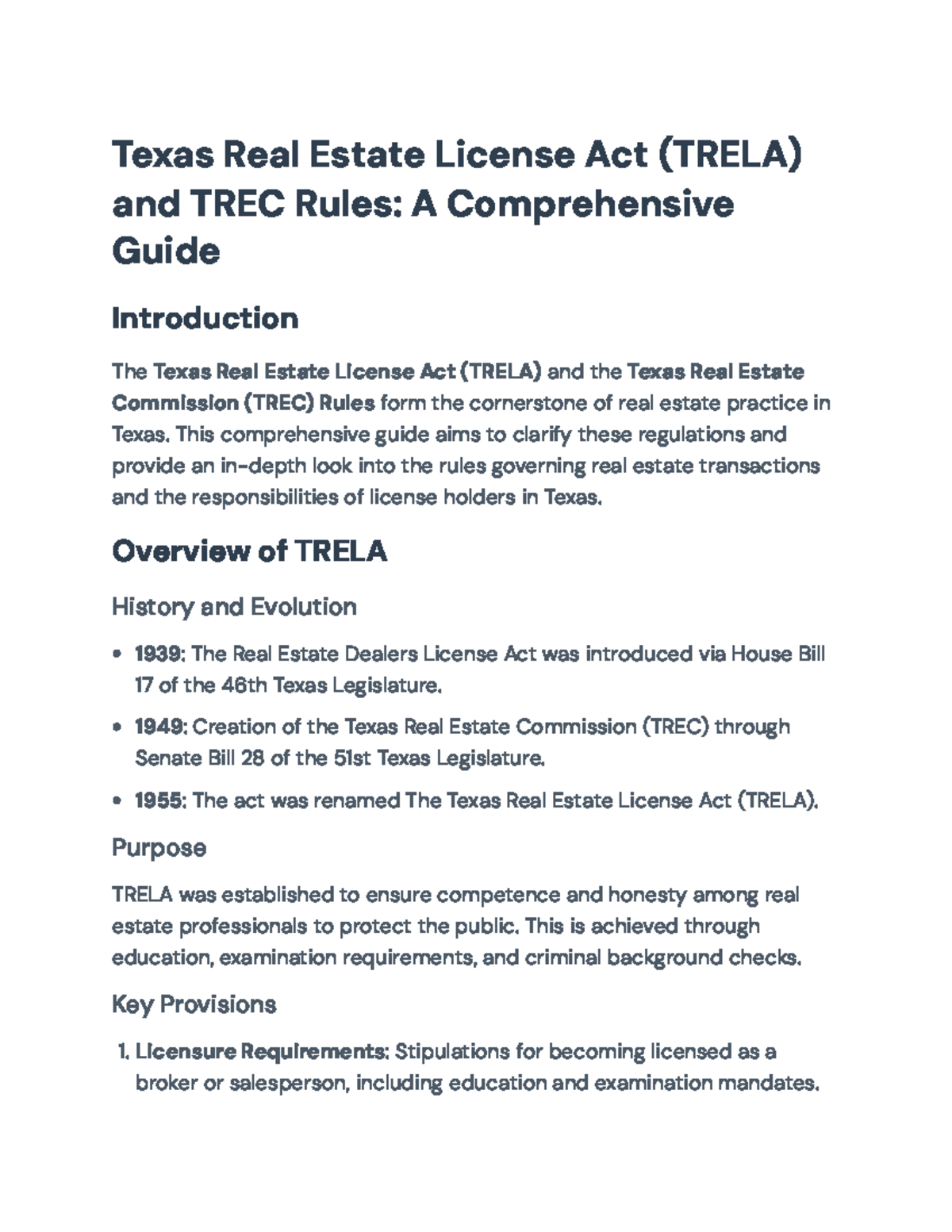 Texas Real Estate License Act (TRELA) & TREC Rules: A Comprehensive ...