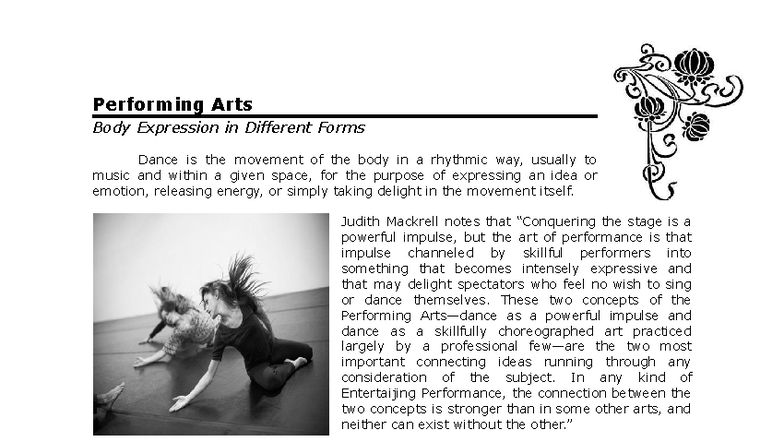 Performing Arts: Body Expression & Dance Elements Notes - Studocu