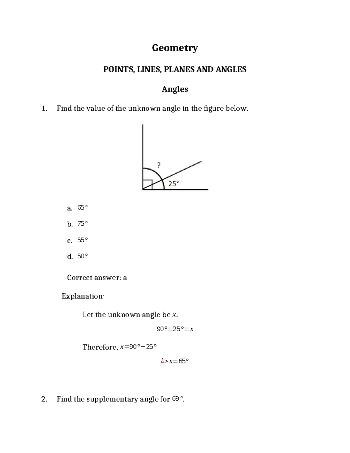 B.2 Geometry: Angles, Lines, and Planes Study Guide - Studocu