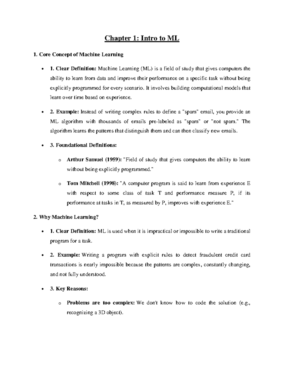 Chapter 1 & 2 Summary: Core Concepts of ML (CS101) - Studocu