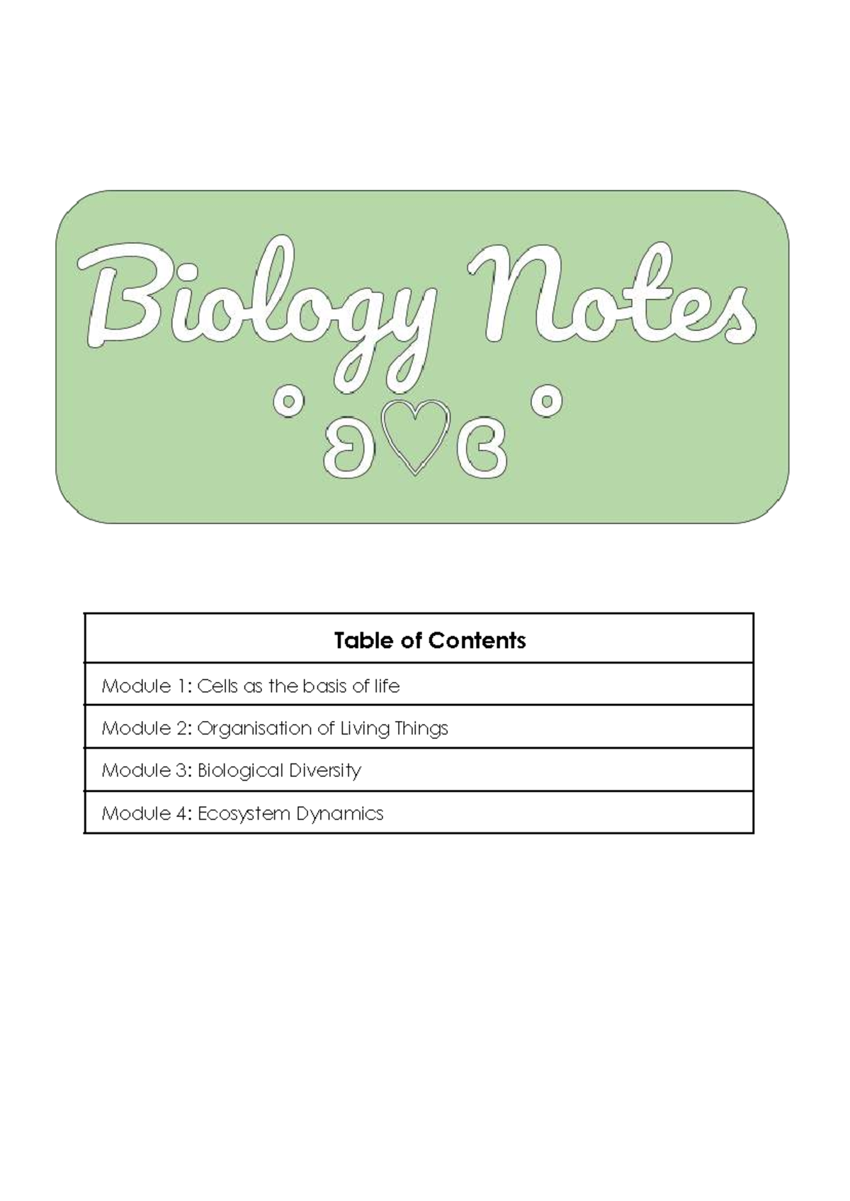 Biology 101: Module 1-4 Study Notes on Cells & Life Processes - Studocu
