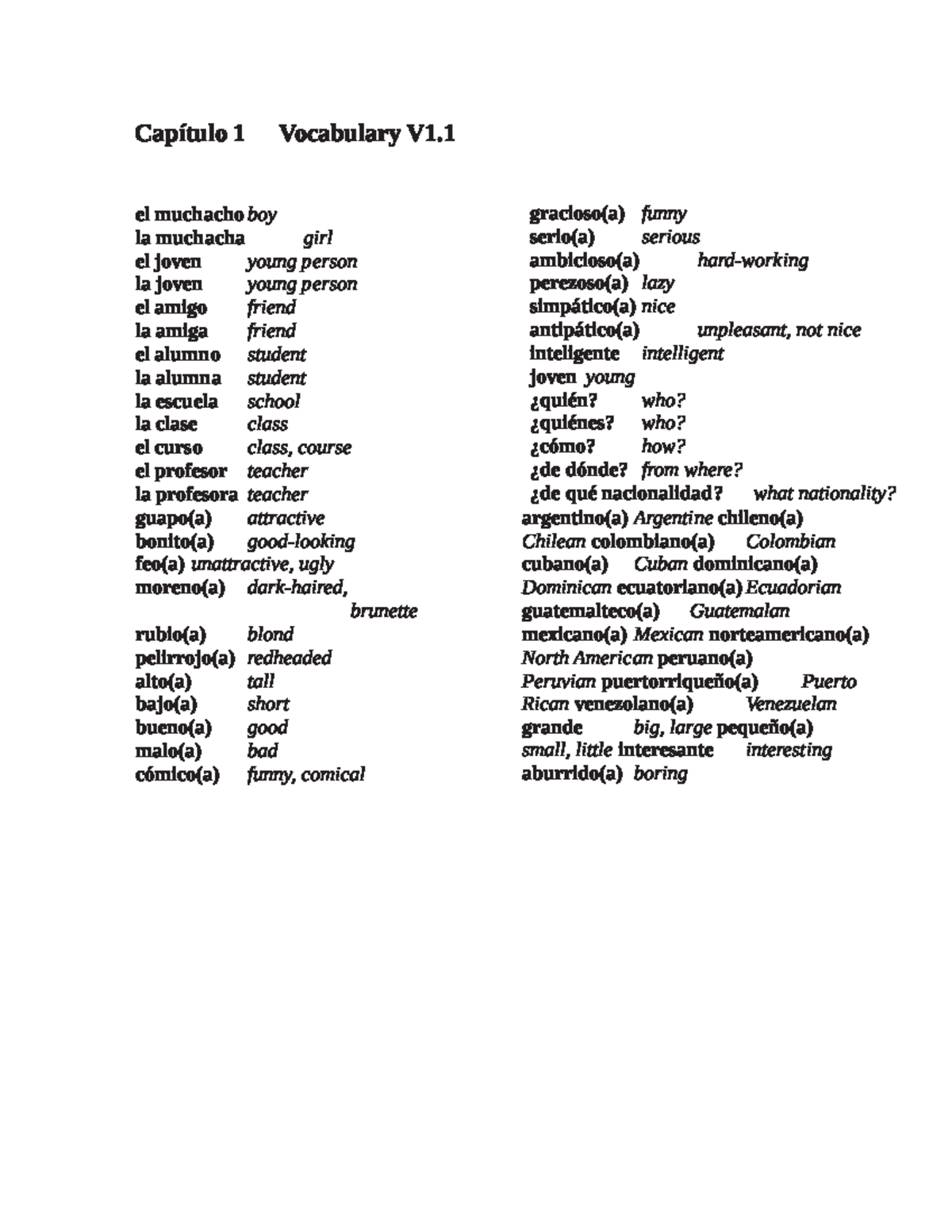 Capítulo 1: Vocabulario Esencial para el Español - Studocu