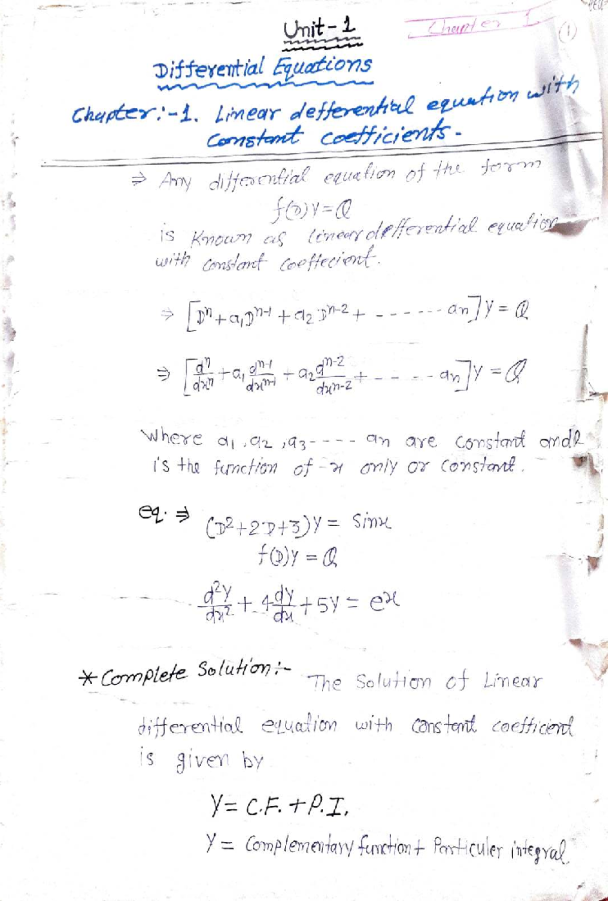 Differential Equations R 10477: Constant Coefficient Solutions - Studocu