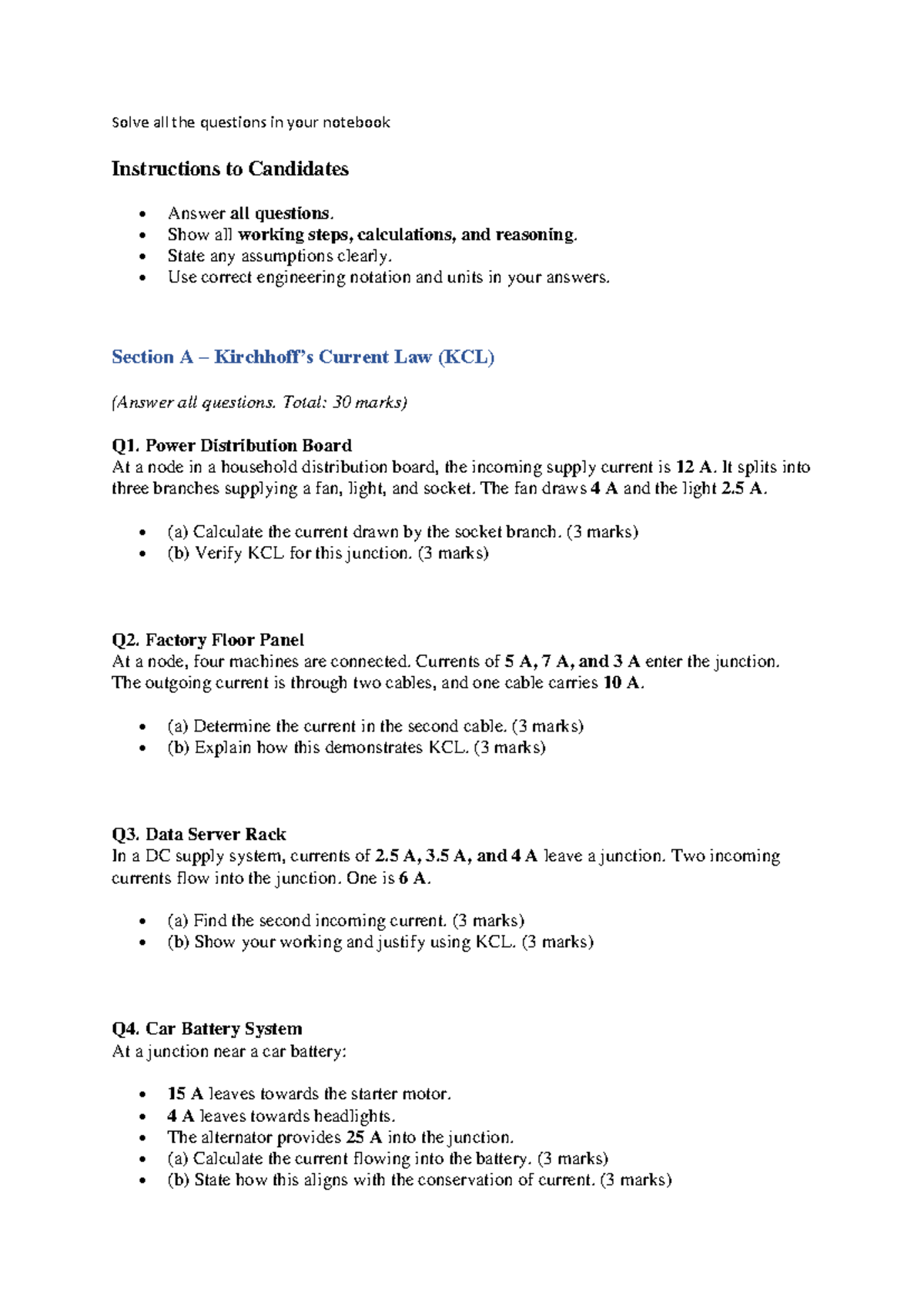 Kirchhoff Laws Study Guide: KCL & KVL Problems (ENG 101) - Studocu
