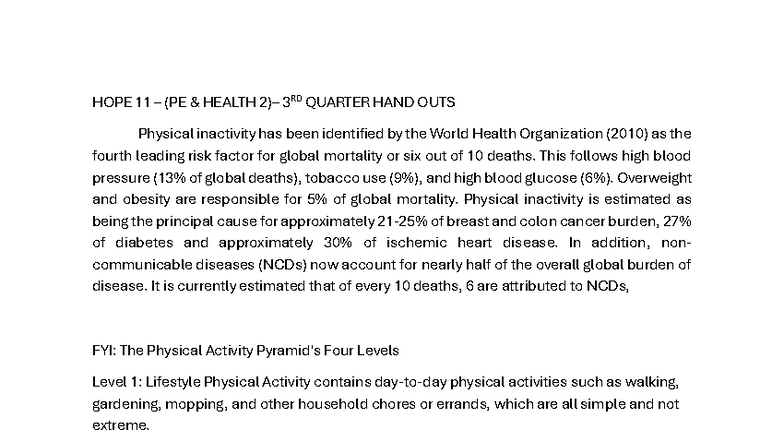 HOPE 11 (PE HEALTH) 3RD QUARTER HANDOUTS: Understanding Physical ...