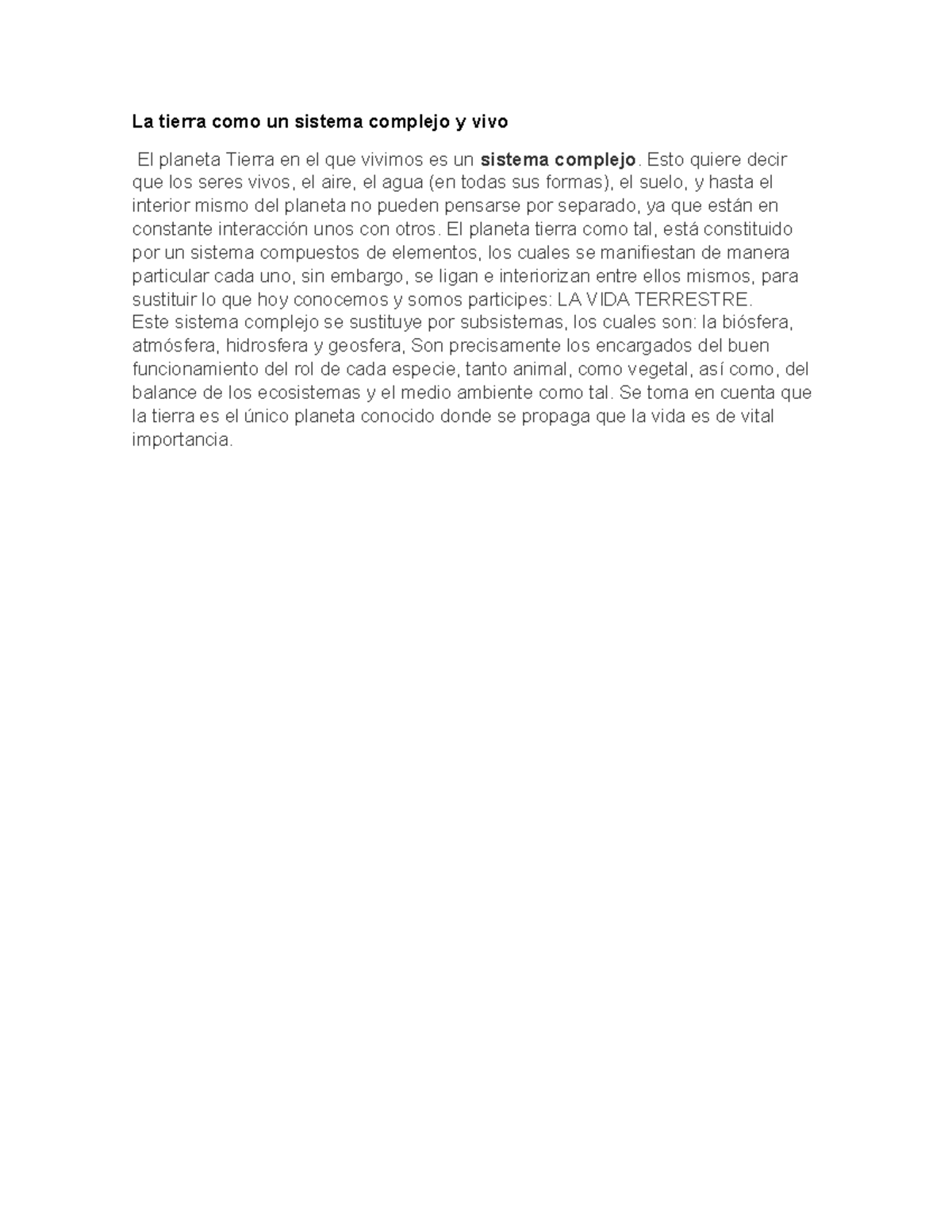 La Tierra como Sistema Complejo: Interacciones y Subsistemas - Studocu