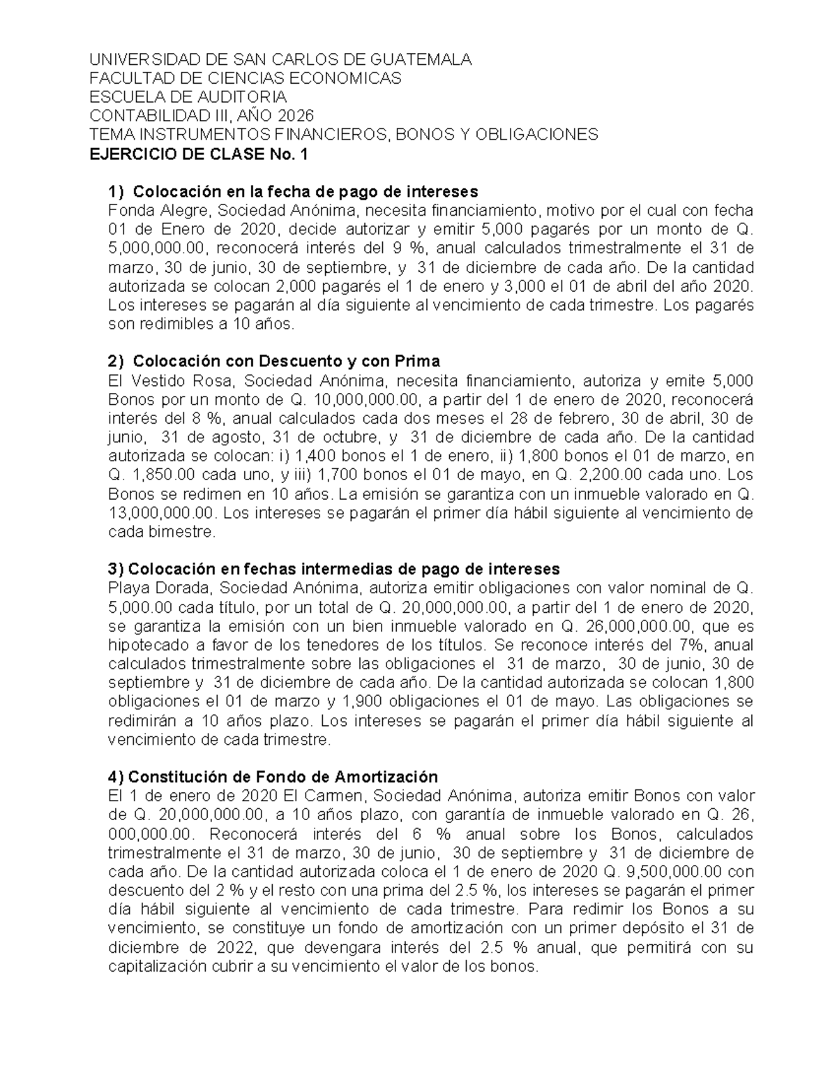 Ejercicio de Clase No. 1: Instrumentos Financieros y Bonos - Studocu