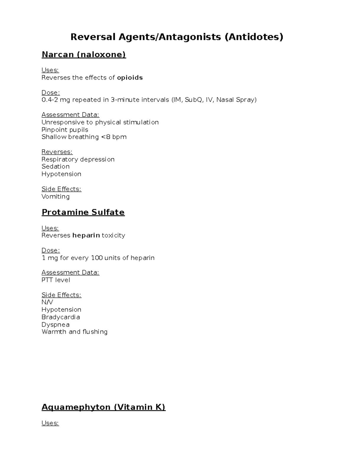 Reversal Agents and Antidotes: Key Uses & Doses (Pharmacy) - Studocu