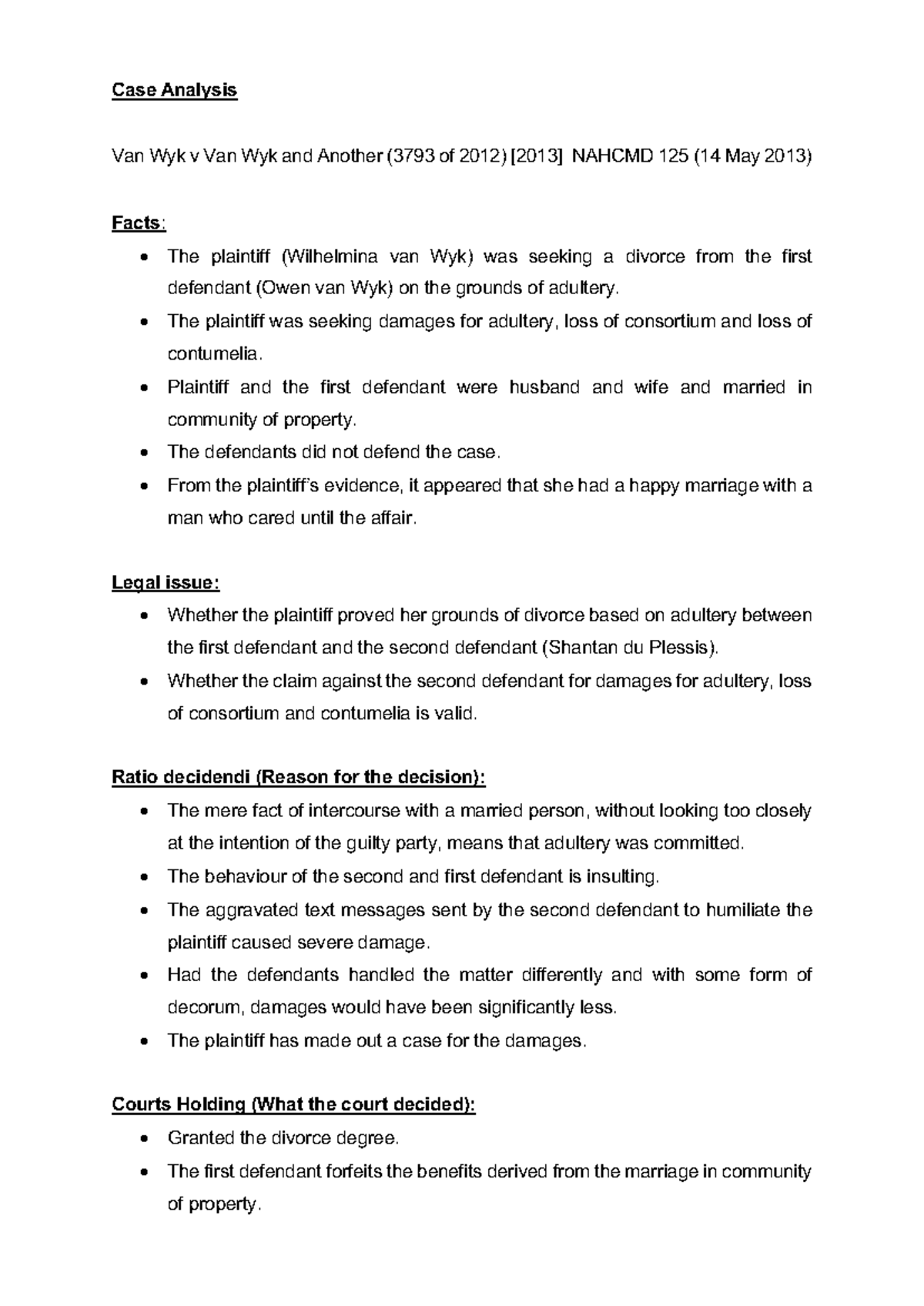 Case Study: Van Wyk v Van Wyk (3793/2012) - Divorce & Adultery Analysis ...