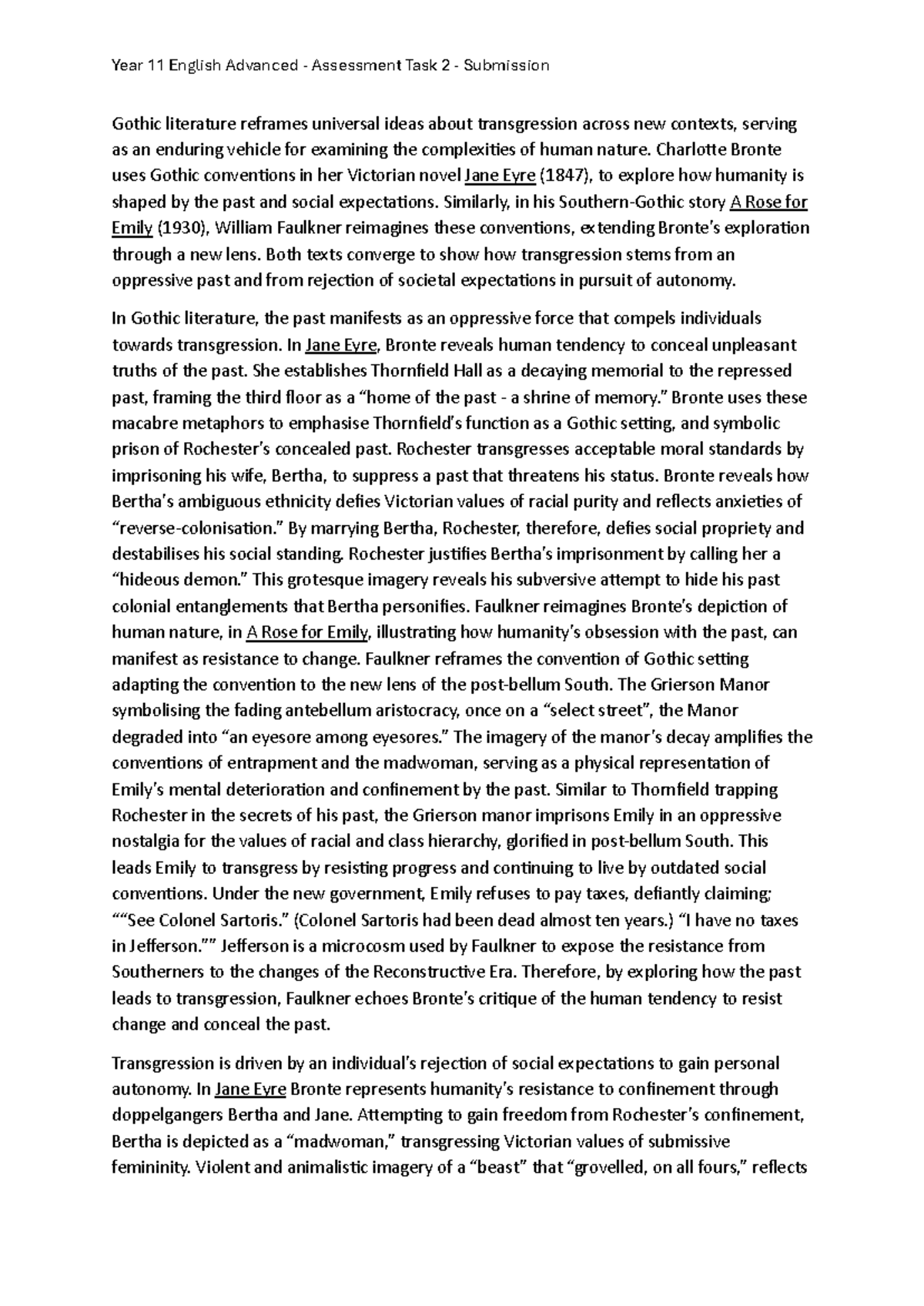 Year 11 English Advanced Assessment Task 2: Gothic Literature ...