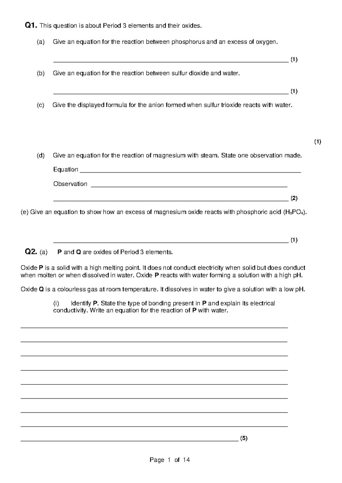 Periodic Trends and Chemical Reactions of Period 3 Oxides - Studocu