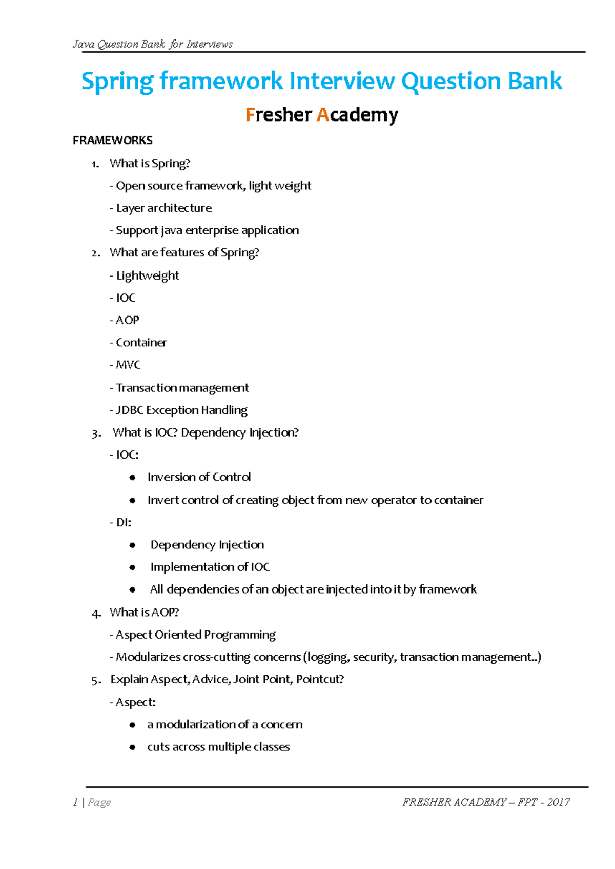 FA Spring Framework Interview Question Bank v1 - Spring framework ...