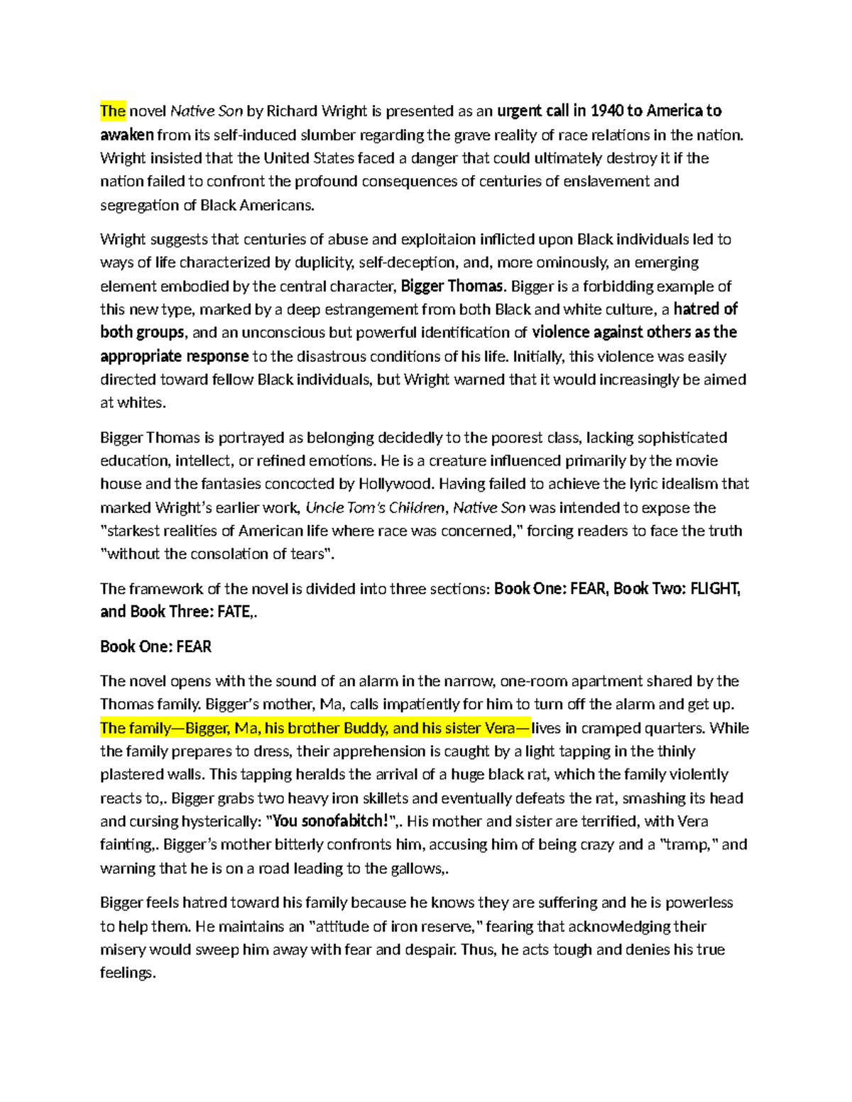 Native Son (ENG 101) - Summary and Analysis of Richard Wright's Novel ...