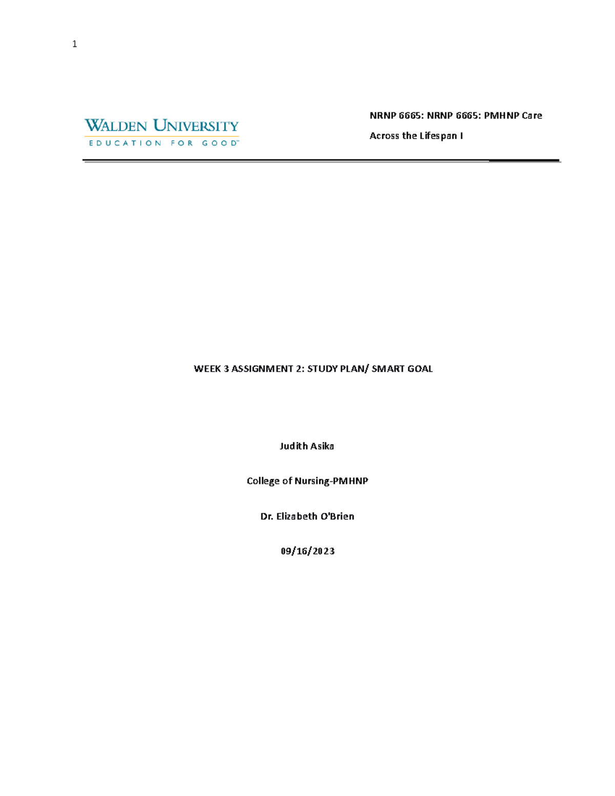 NRNP 6665 WEEK 3 Assignment 2: Study Plan & SMART Goals Insights - Studocu