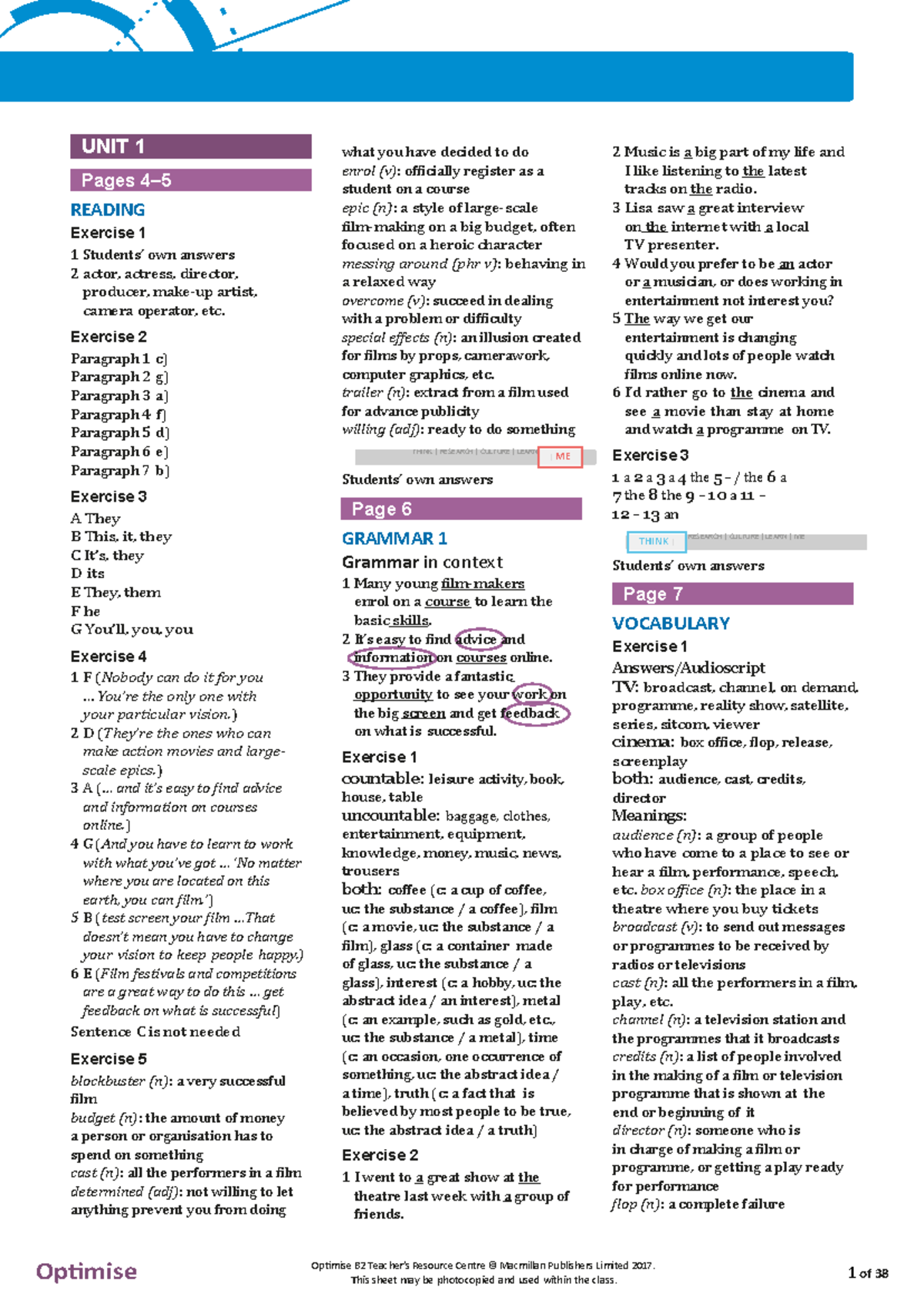 Optimise B2 Students' Book: Comprehensive Learning Resource Guide - Studocu