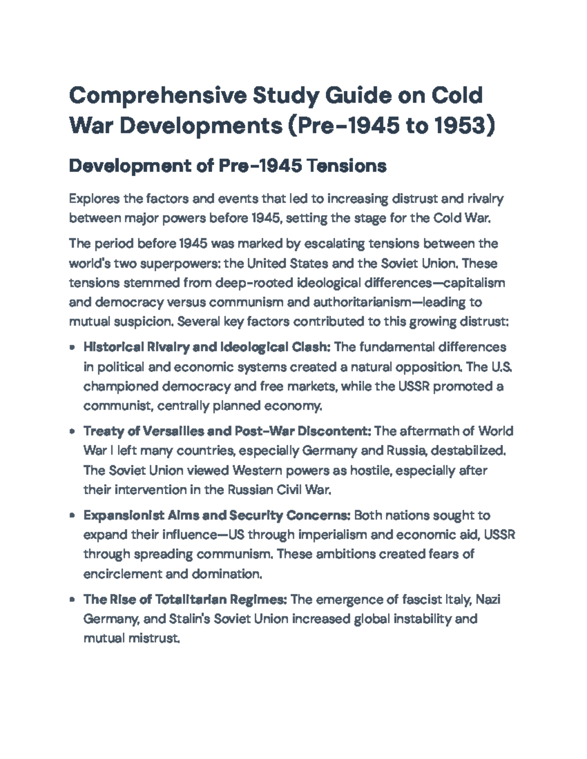 Comprehensive Study Guide on Cold War Events (1945-1953) - Studocu