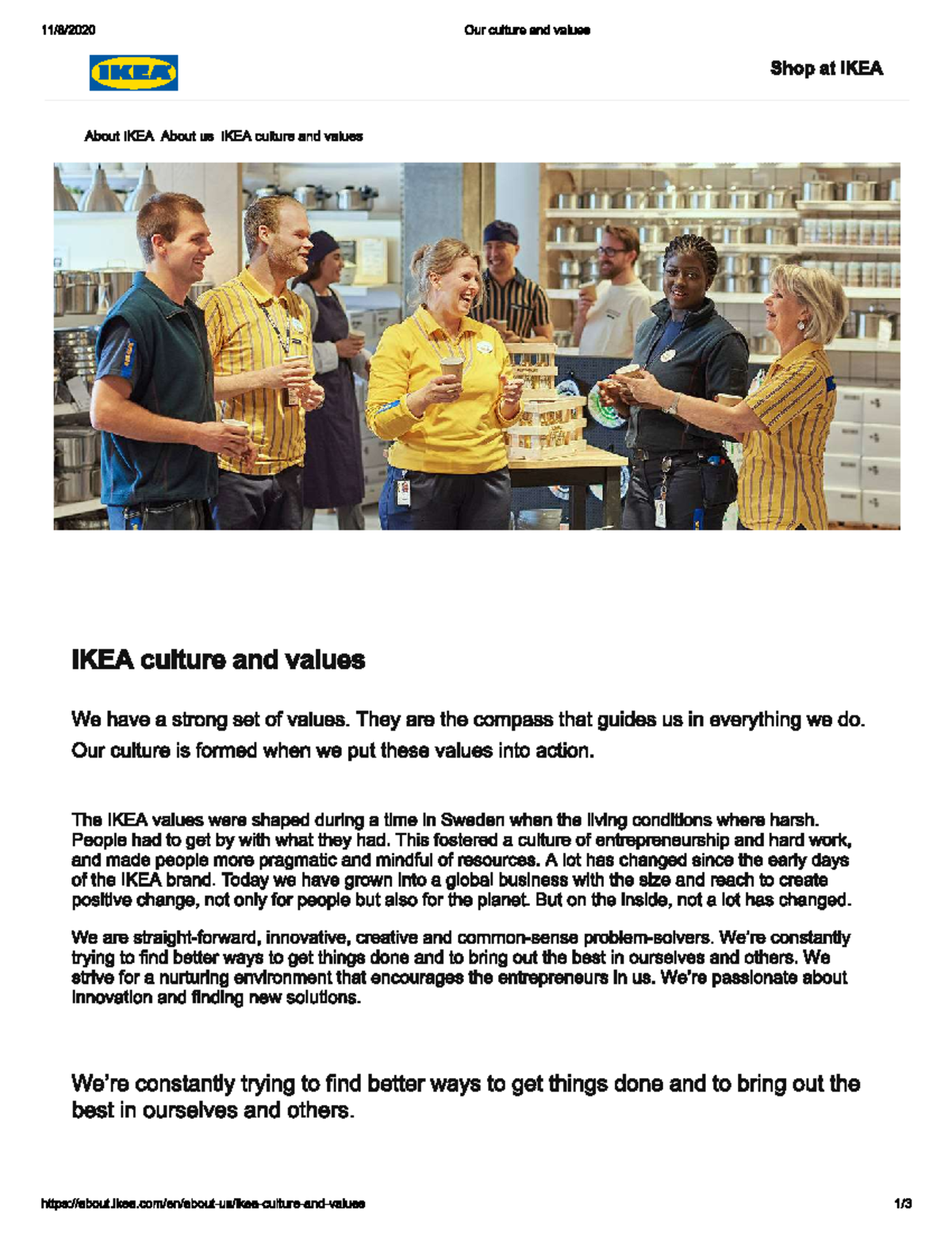 About IKEA - management - Our culture and values Shop at IKEA About ...
