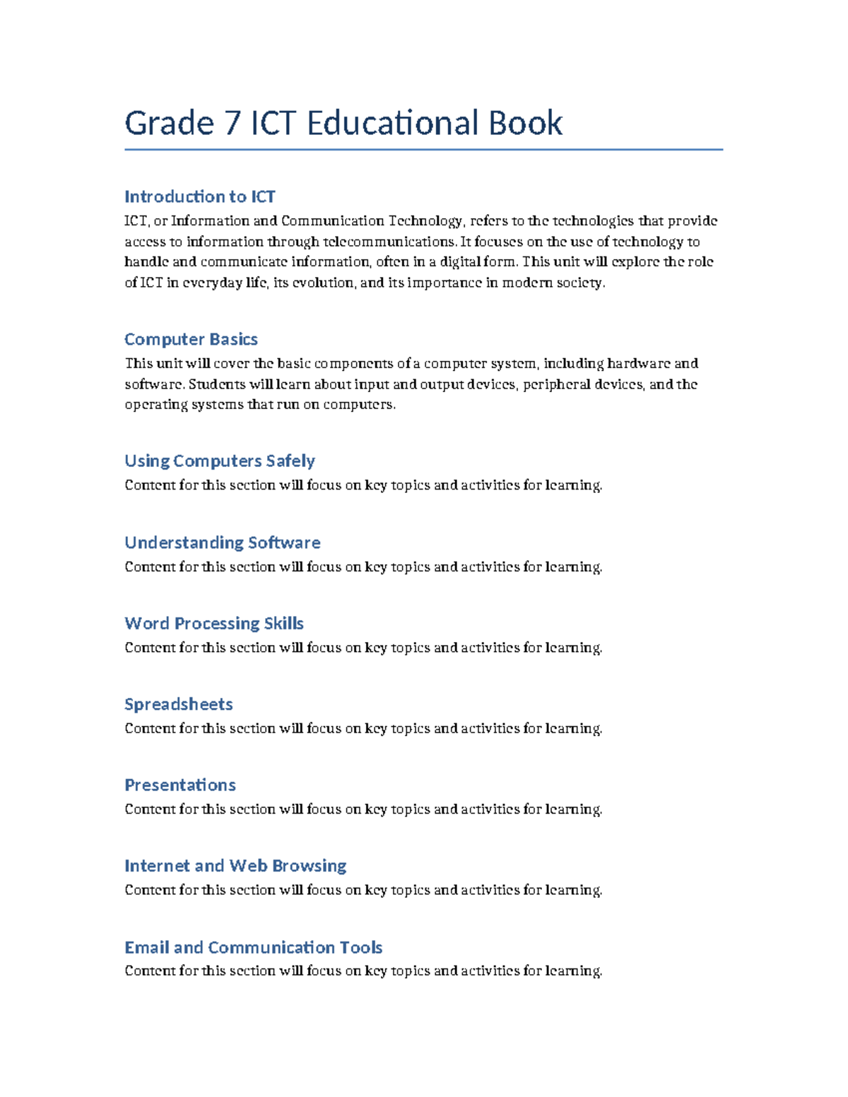 Grade 7 ICT Book Sample - Intro to Computers & Safety - Studocu