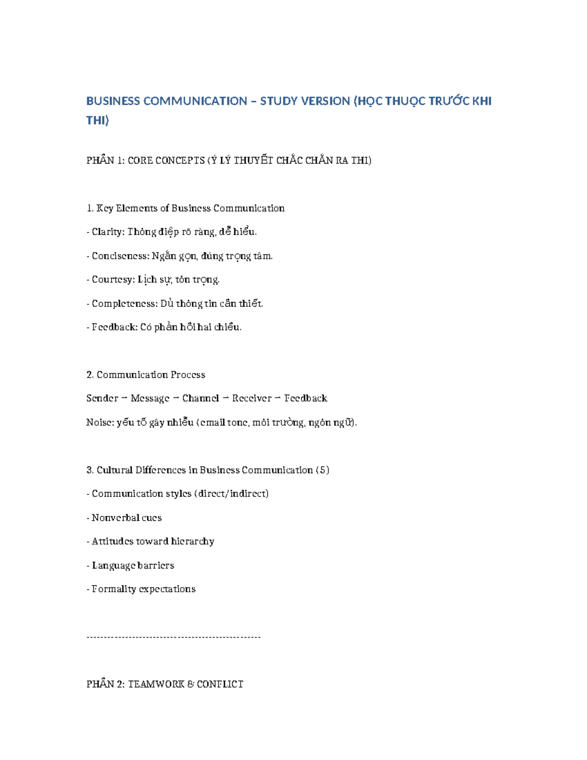 BUSINESS COMMUNICATION STUDY NOTES (HỌC THUỘC TRƯỚC KHI THI) - Studocu