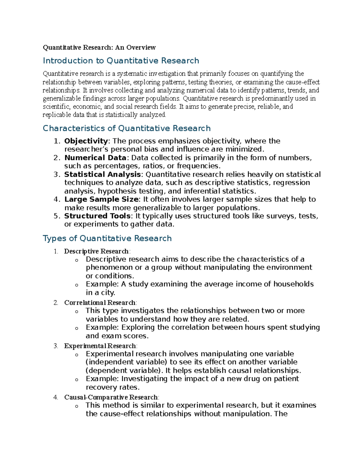 Notes 1 - Quantitative Research: An Overview Introduction to ...