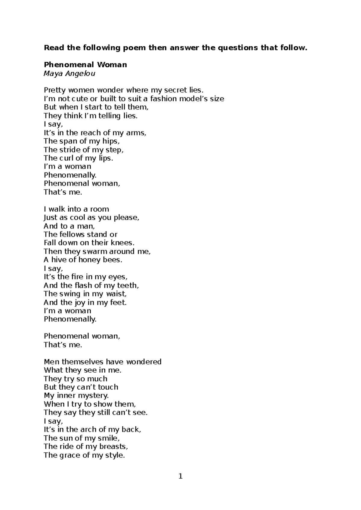 Revision of Poems: Analysis and Questions (ENG 101) - Studocu