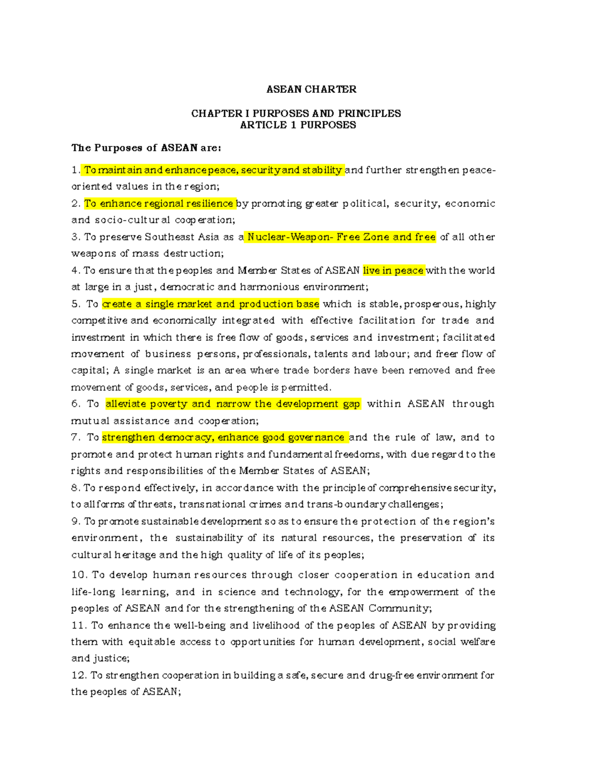 ASEAN Charter Overview: Purposes, Principles, and Organization - Studocu