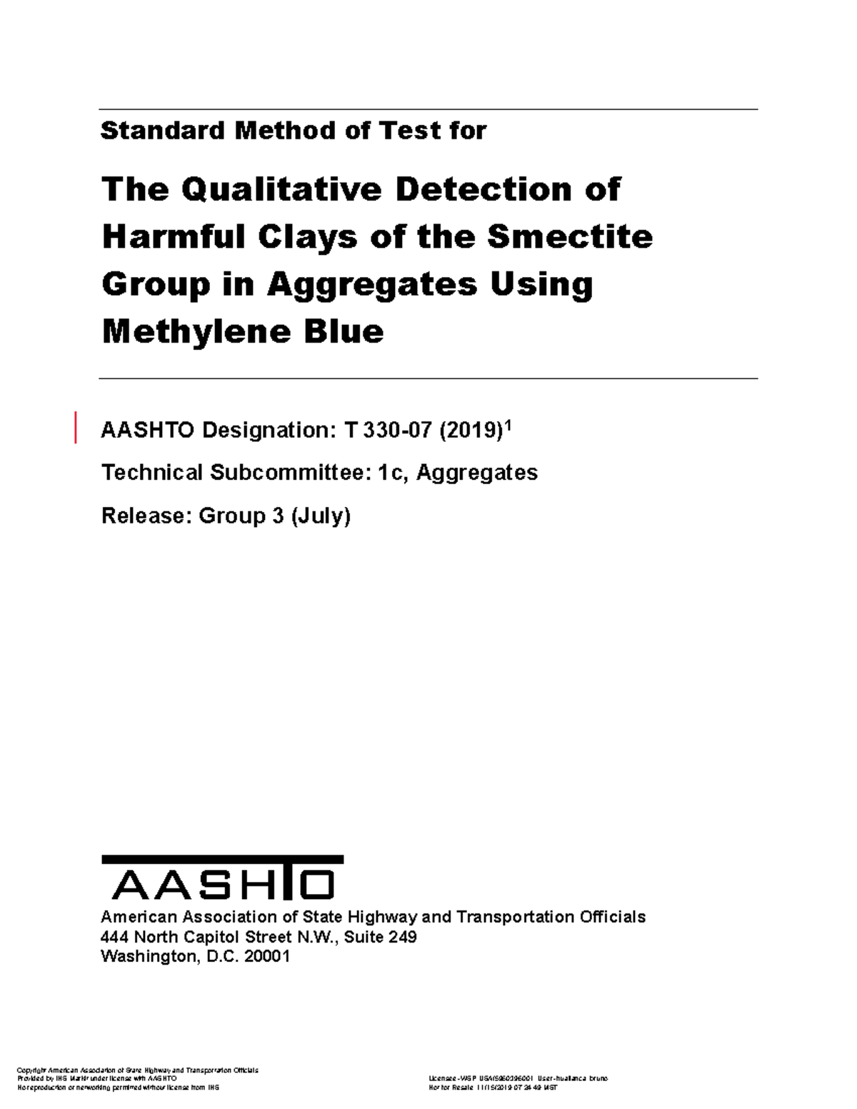Standard Test Method for Methylene Blue - AASHTO T330-2019 - Studocu