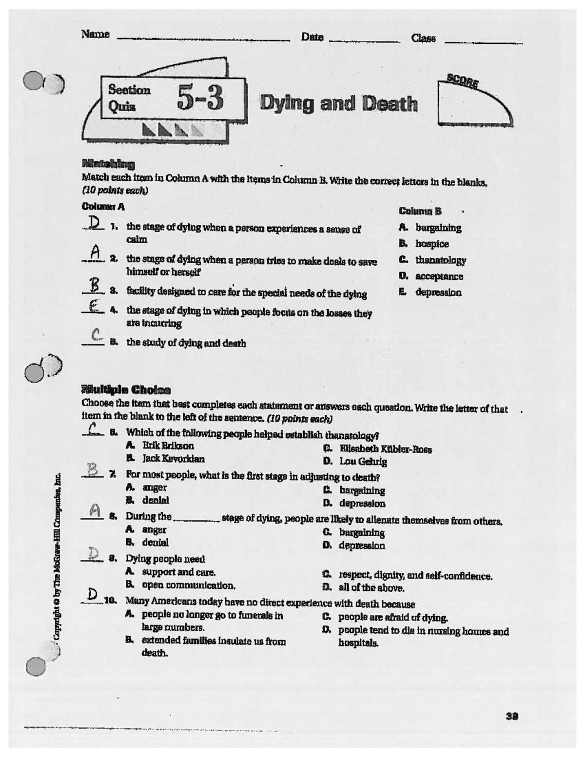 Quiz 5-3: Understanding Dying and Death Concepts - Studocu
