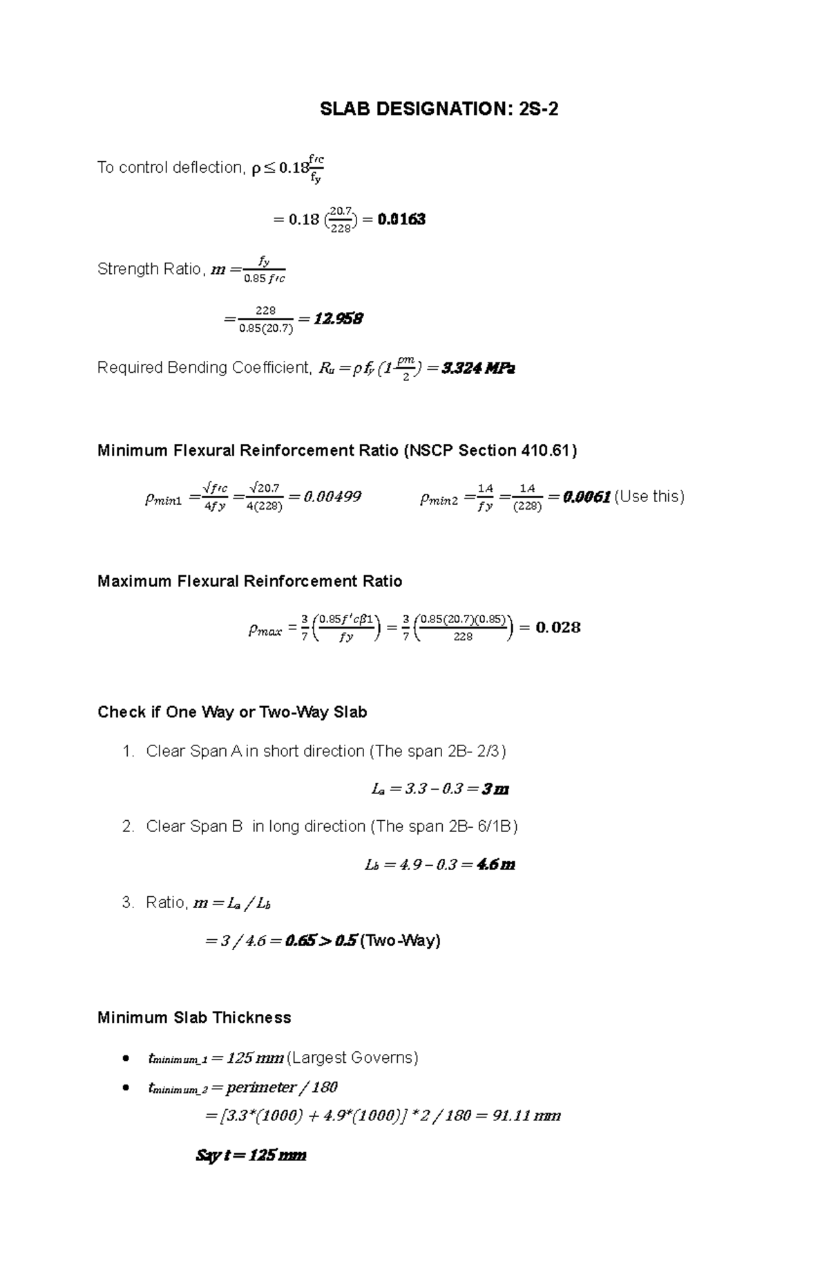 SLAB DESIGNATION: Analysis of Deflection and Reinforcement Ratios - Studocu