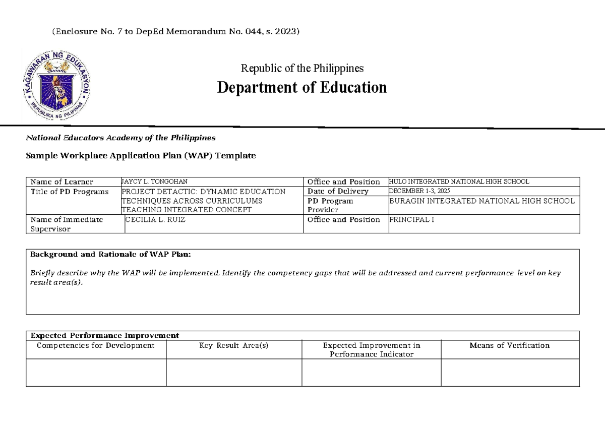 WAP Template: Dynamic Education Techniques Across Curriculums - Studocu