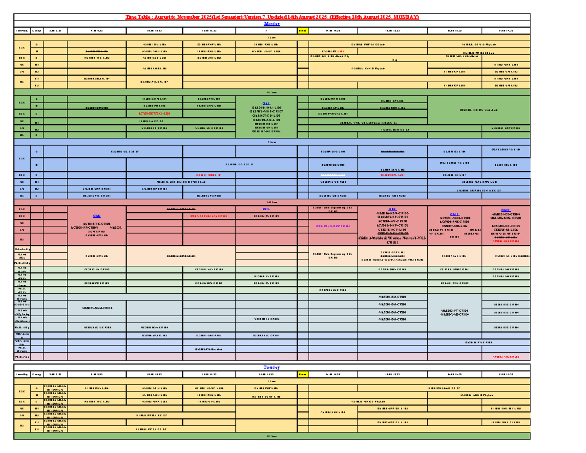 1st Semester Time Table: August to November 2025 (Version 7) - Studocu