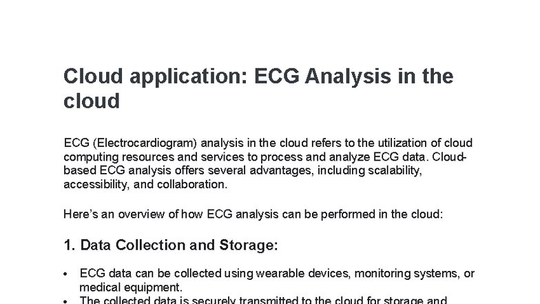 Cloud Application Unit V: ECG, Satellite Image & Gene Expression Analysis - Studocu
