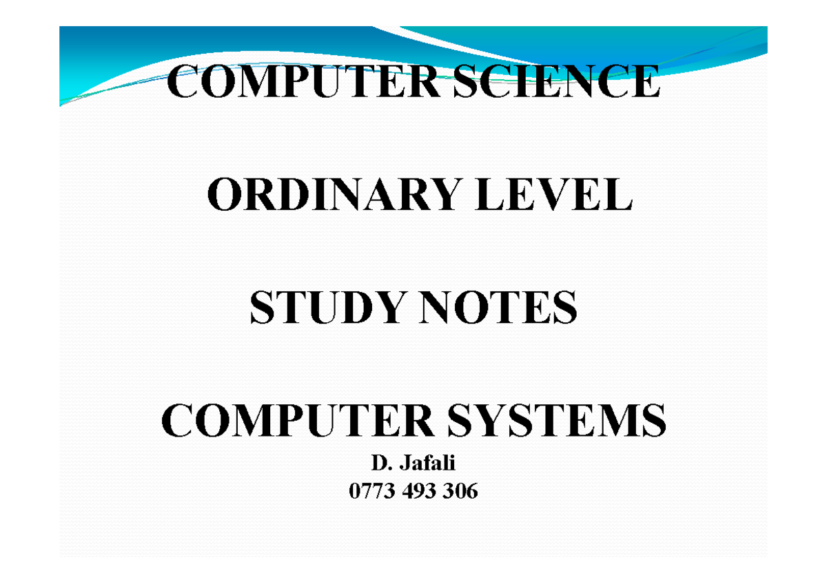ZIMSEC O-Level Computer Science Study Notes on Computer Systems - Studocu