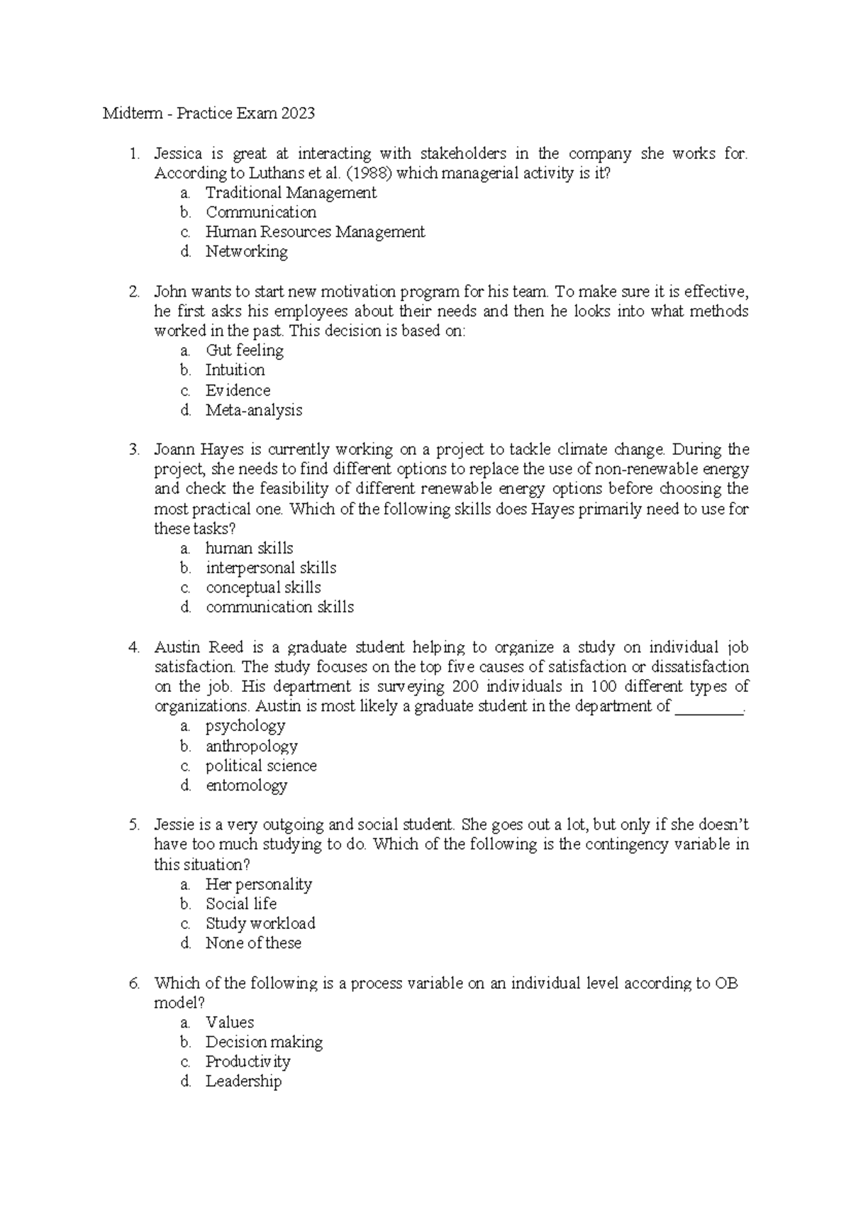 Midterm Practice Exam 2023: Key Concepts and Questions Analysis ...