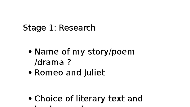 Stage 1: Research on Romeo and Juliet - Literary Analysis - Studocu