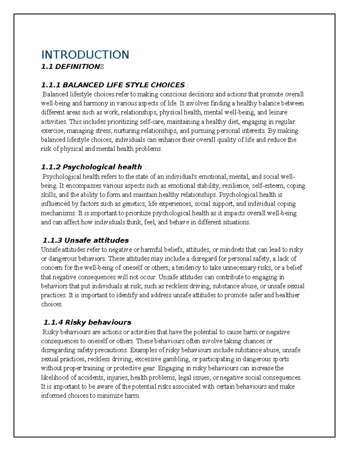 HEALTHY LIFESTYLE CHOICES & YOUTH RISK BEHAVIOUR: A STUDY (GRADE 11C ...